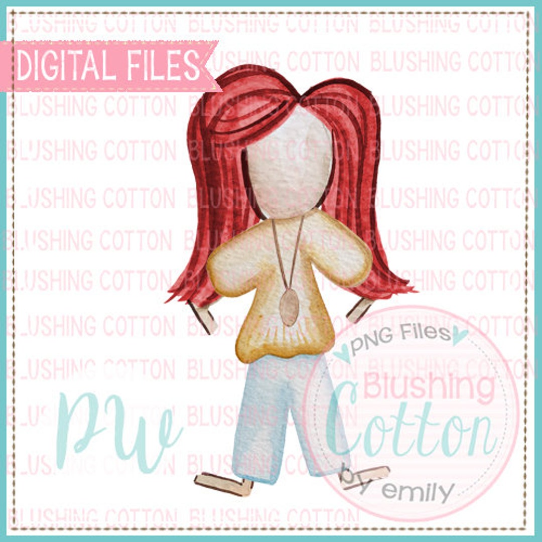 Stick Figure Teenage Girl Red Hair Watercolor PNG Artwork Digital File ...