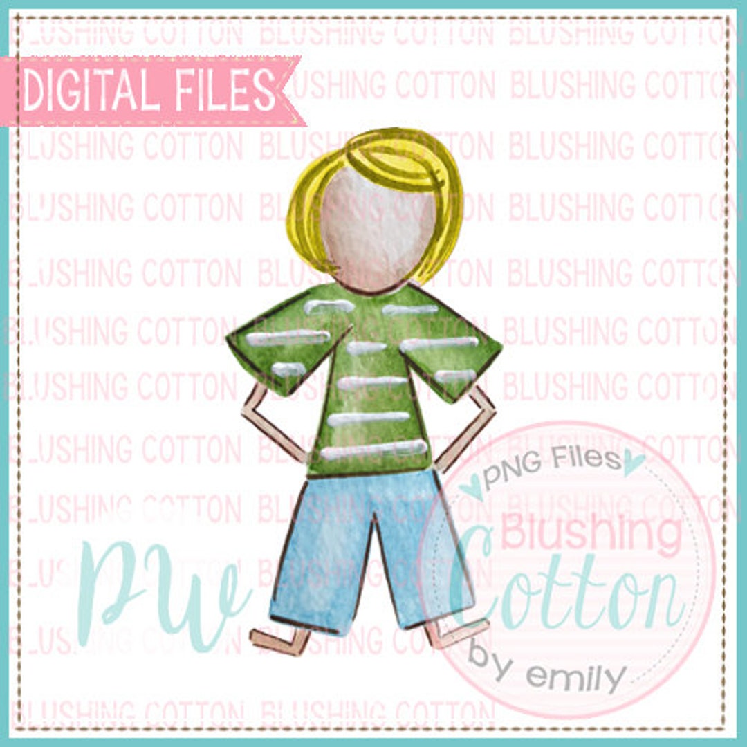 Stick Figure Boy Blonde Hair Watercolor PNG Artwork Digital File - for ...