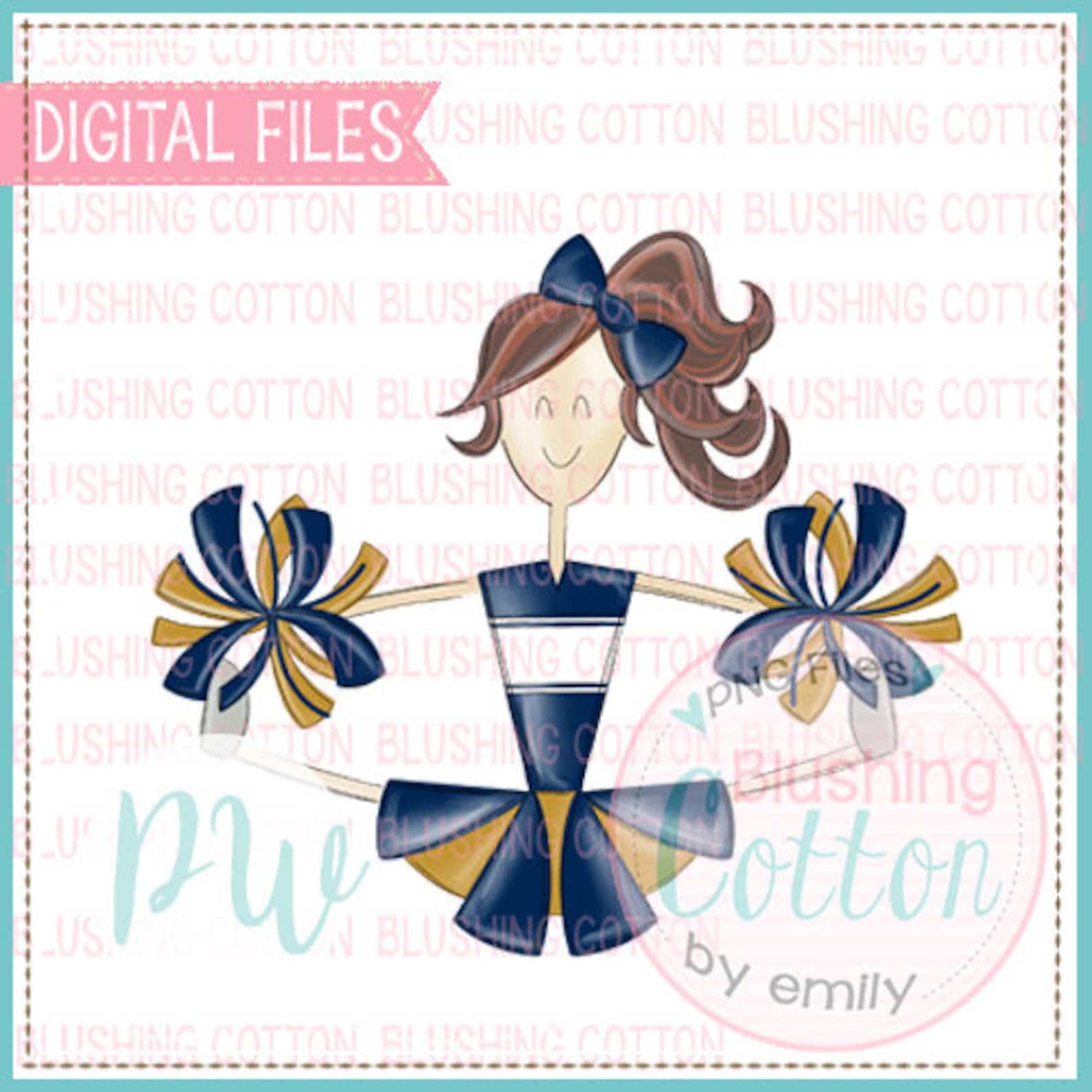Cheerleader Brunette Navy and Gold Uniform PNG Watercolor | Etsy