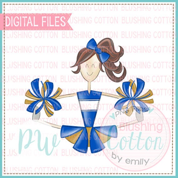 Cheerleader Brunette Blue and Gold Uniform PNG Watercolor - Etsy