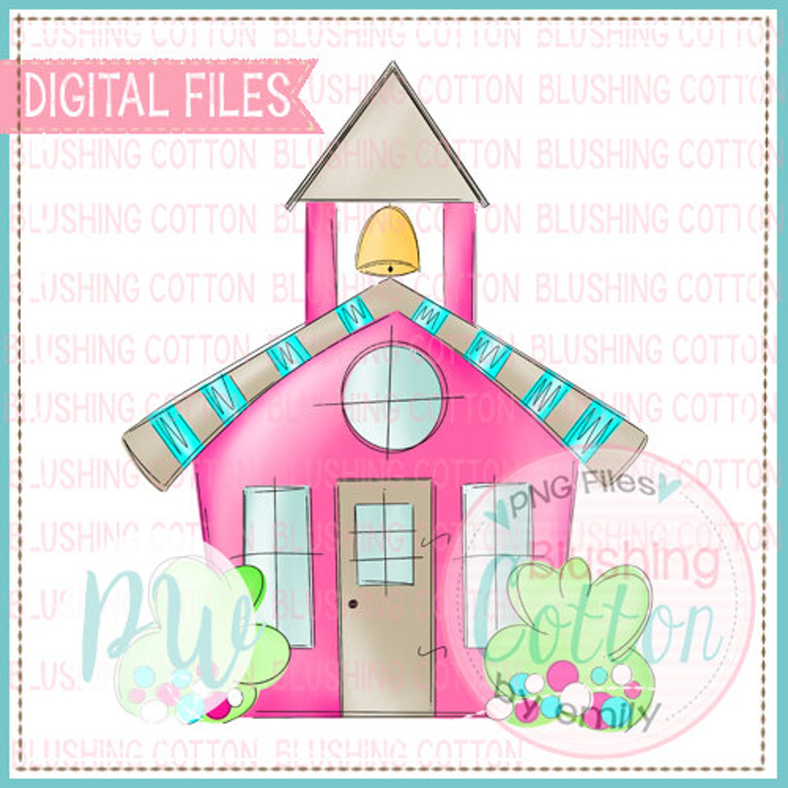 Back to School pink School House Watercolor PNG Artwork - Etsy