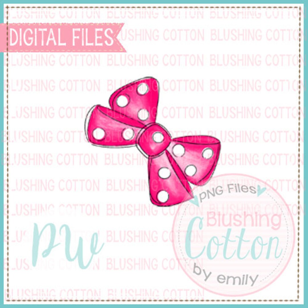 Hot Pink Polka Dot Bow Add on Designs PNG Watercolor Artwork Digital ...