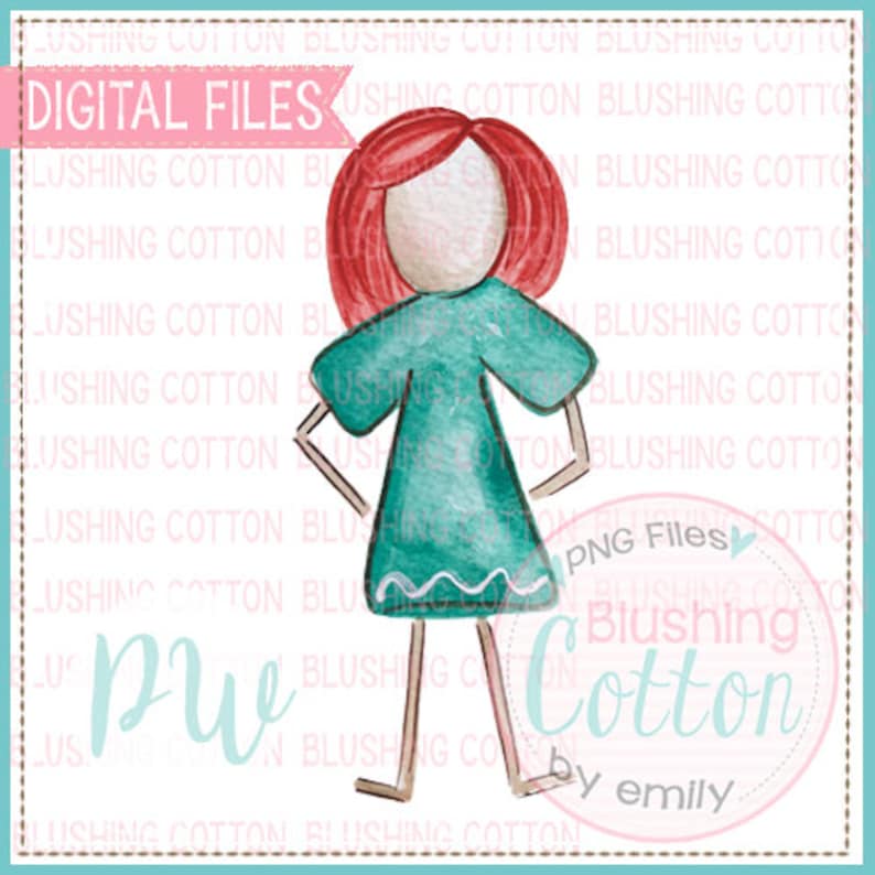 Adult Female Red Hair Stick Figure Watercolor PNG Artwork Digital File ...
