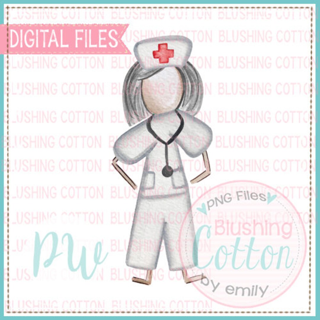 Stick Figure Adult Female Nurse Gray Hair Watercolor PNG Artwork ...