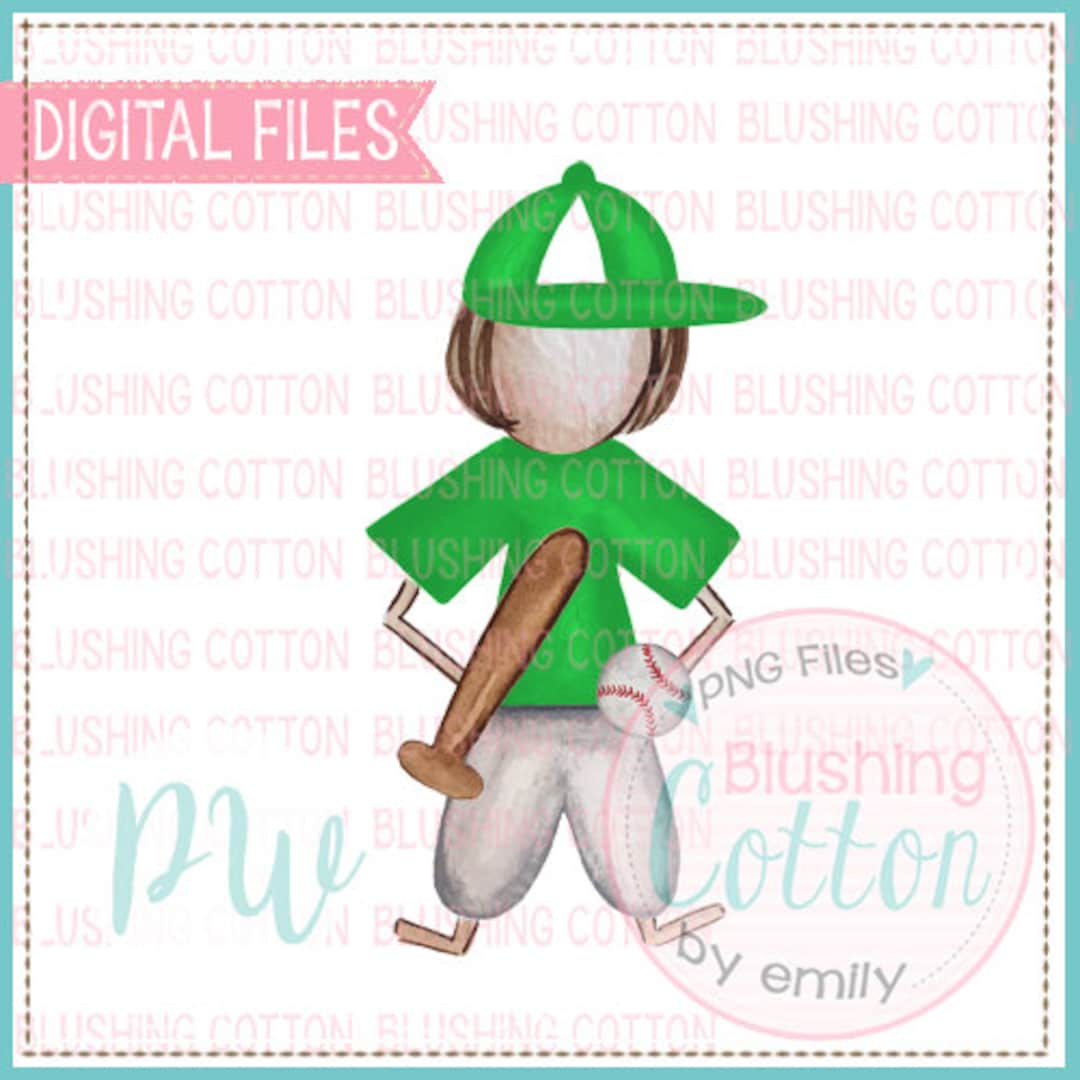 Stick Figure Boy Green and White Baseball Watercolor PNG Artwork ...