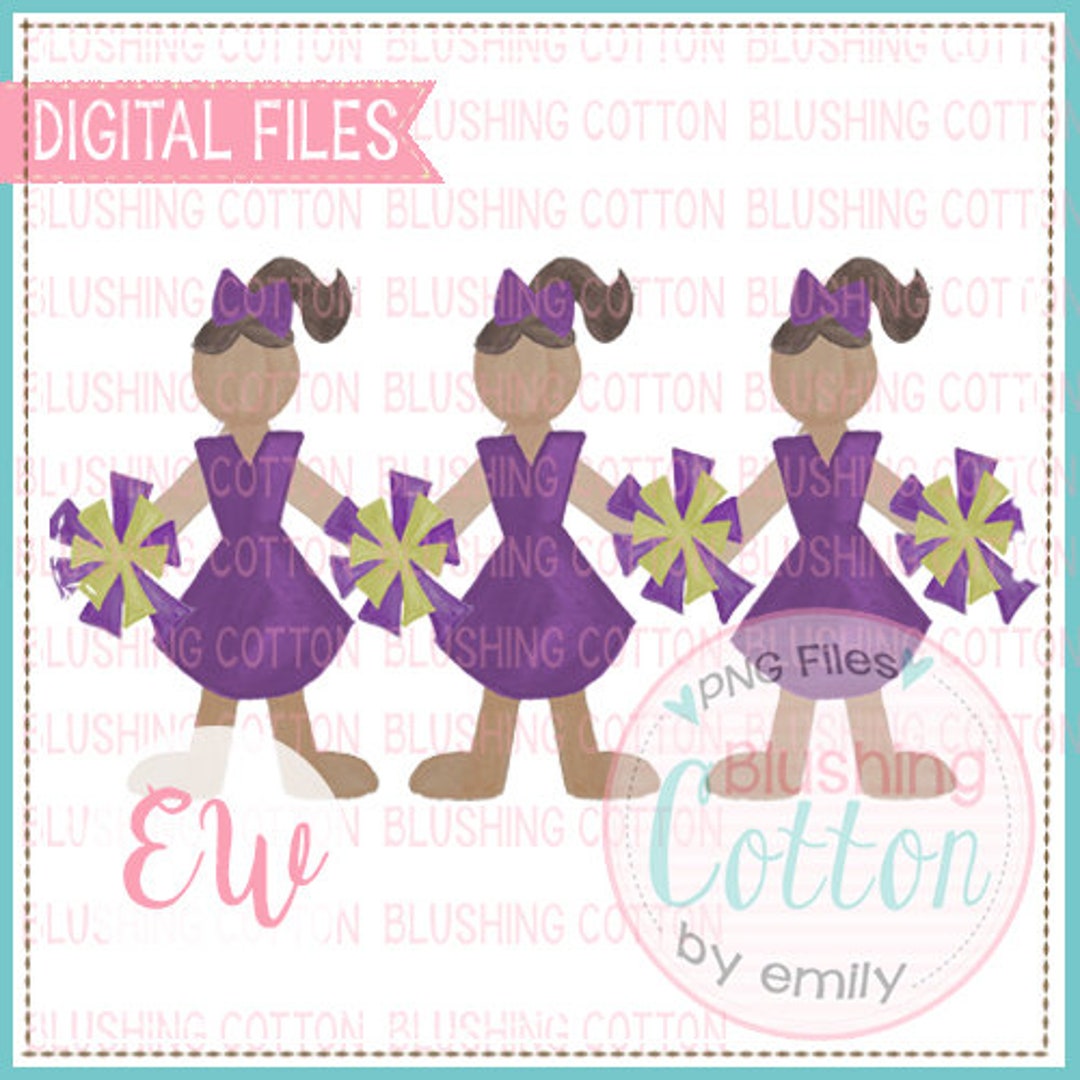 Cheerleader Trio Purple and Yellow Design Watercolor PNG Artwork ...