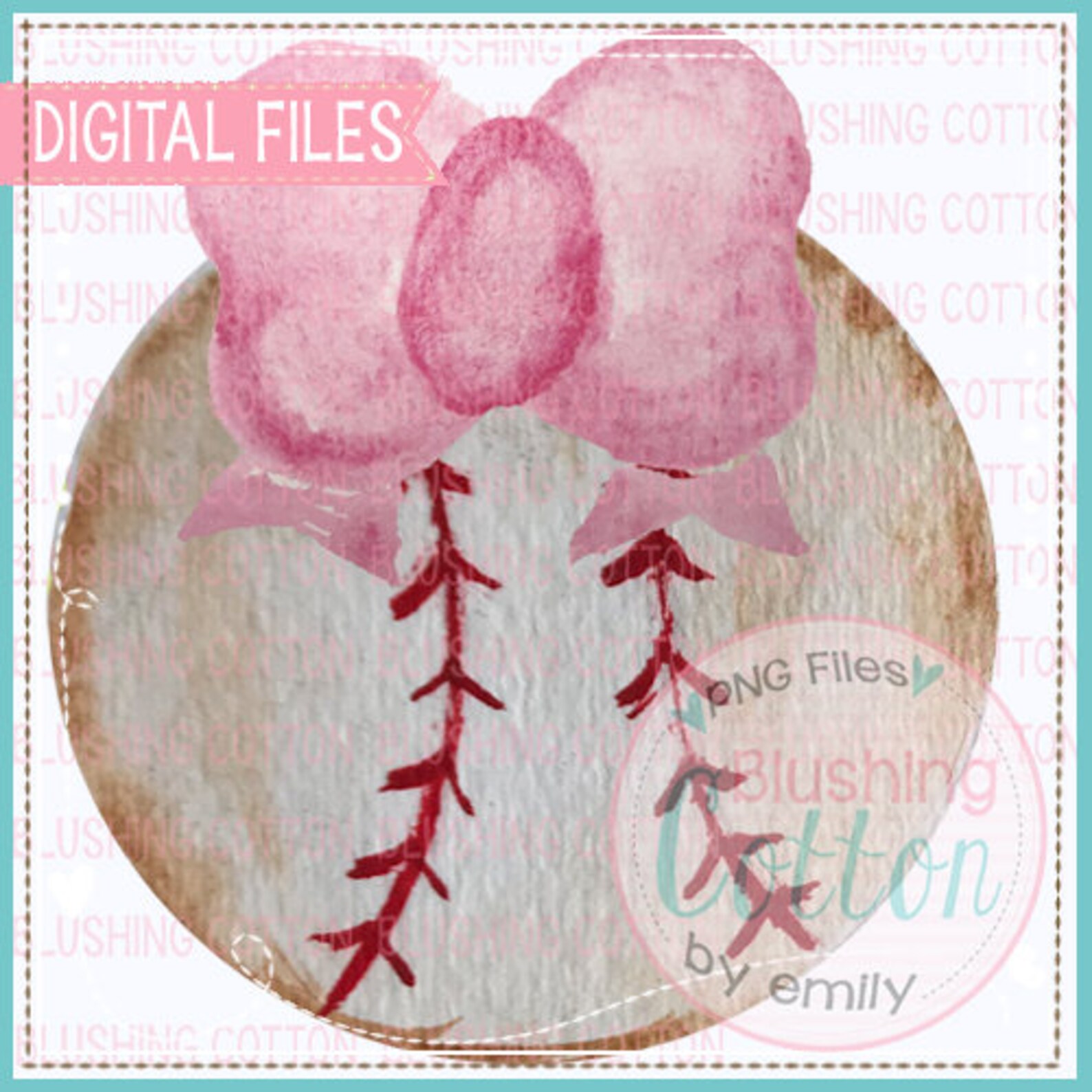 Baseball With Bow Sports Design PNG Watercolor Artwork Digital - Etsy