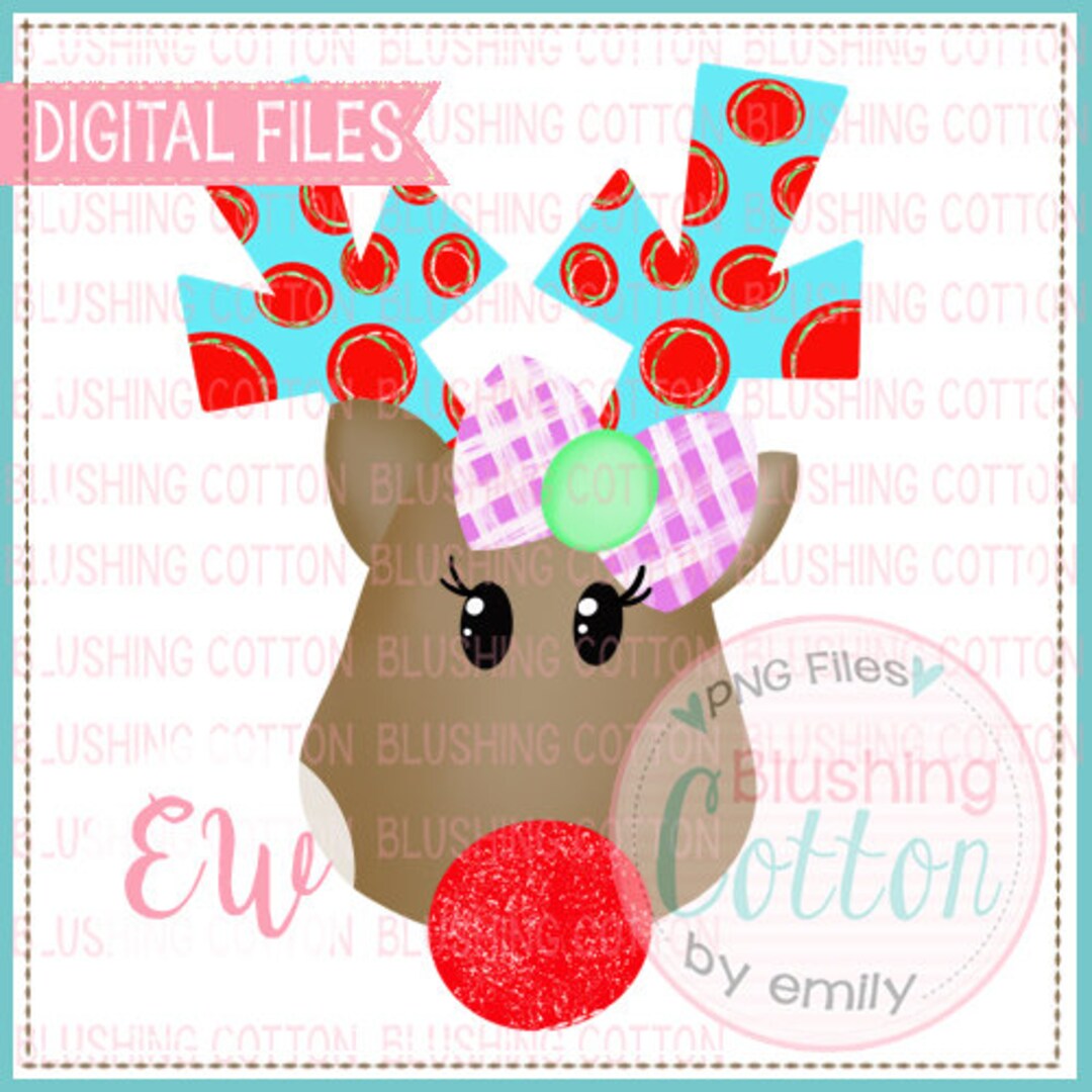 Glitter Nose Reindeer Design Watercolor PNG Artwork Digital File for ...