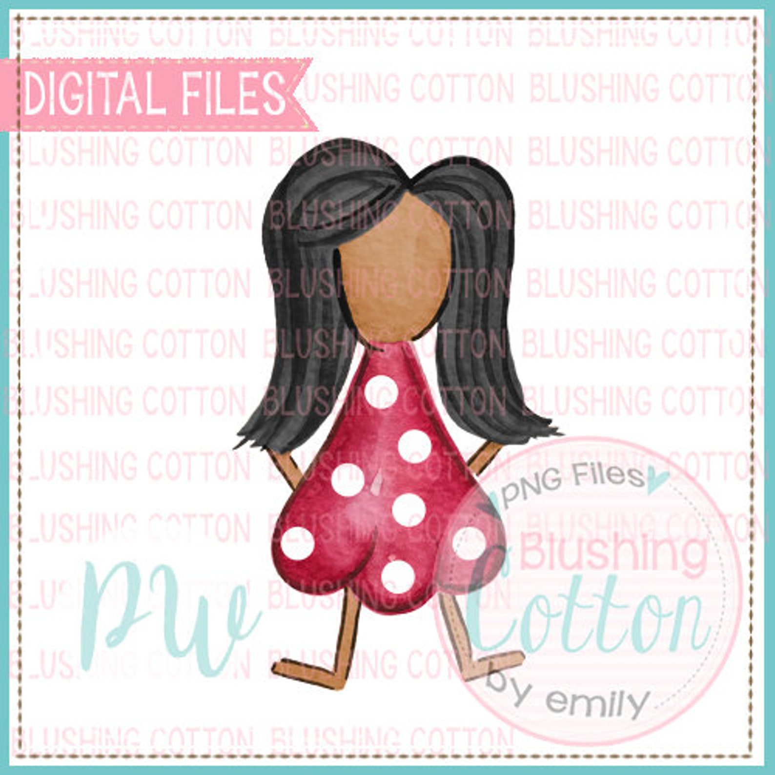 Stick Figure African Americn Girl Watercolor PNG Artwork Digital File ...