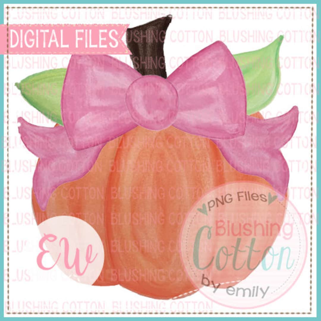 Pumpkin With Pink Bow Watercolor PNG Artwork Digital File - Etsy