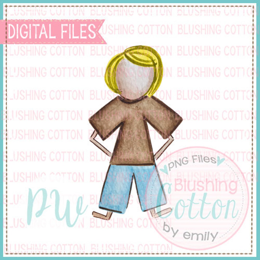 Stick Figure Boy 2 Blonde Hair Watercolor PNG Artwork Digital File ...
