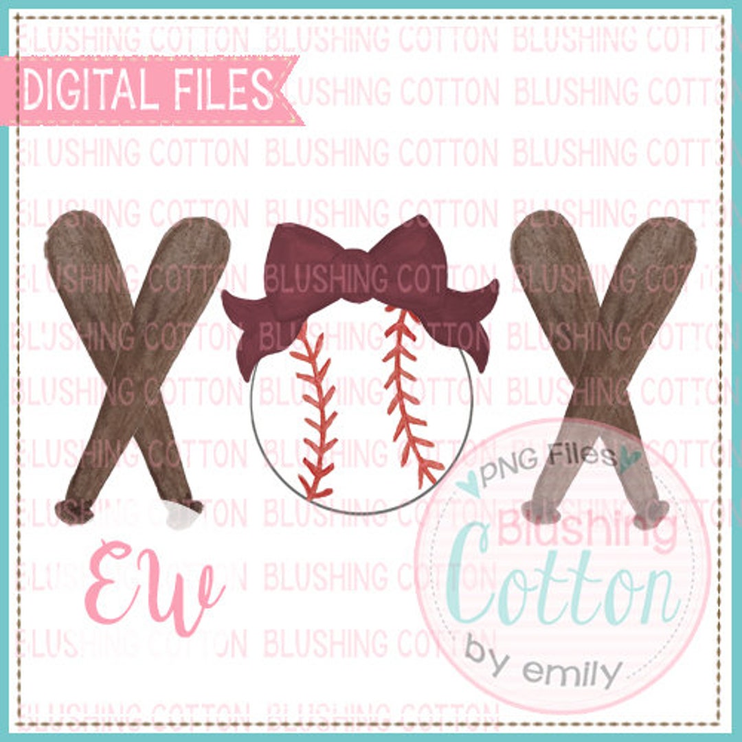 Baseball Maroon Bow Baseball Bats Trio Watercolor Design BCEW - Etsy