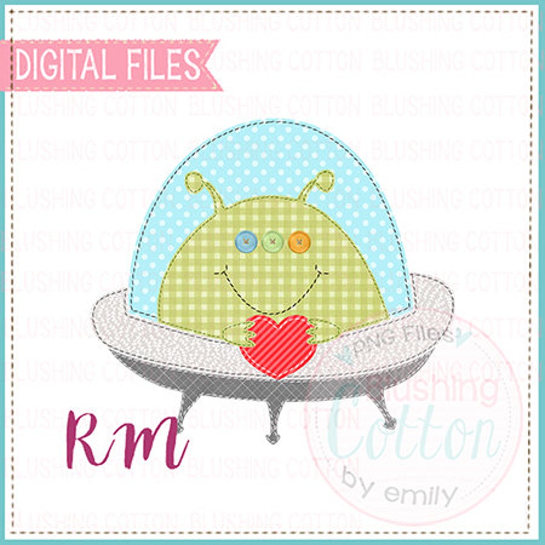 Patchwork Valentine UFO Alien Quilt Design Watercolor PNG Artwork ...