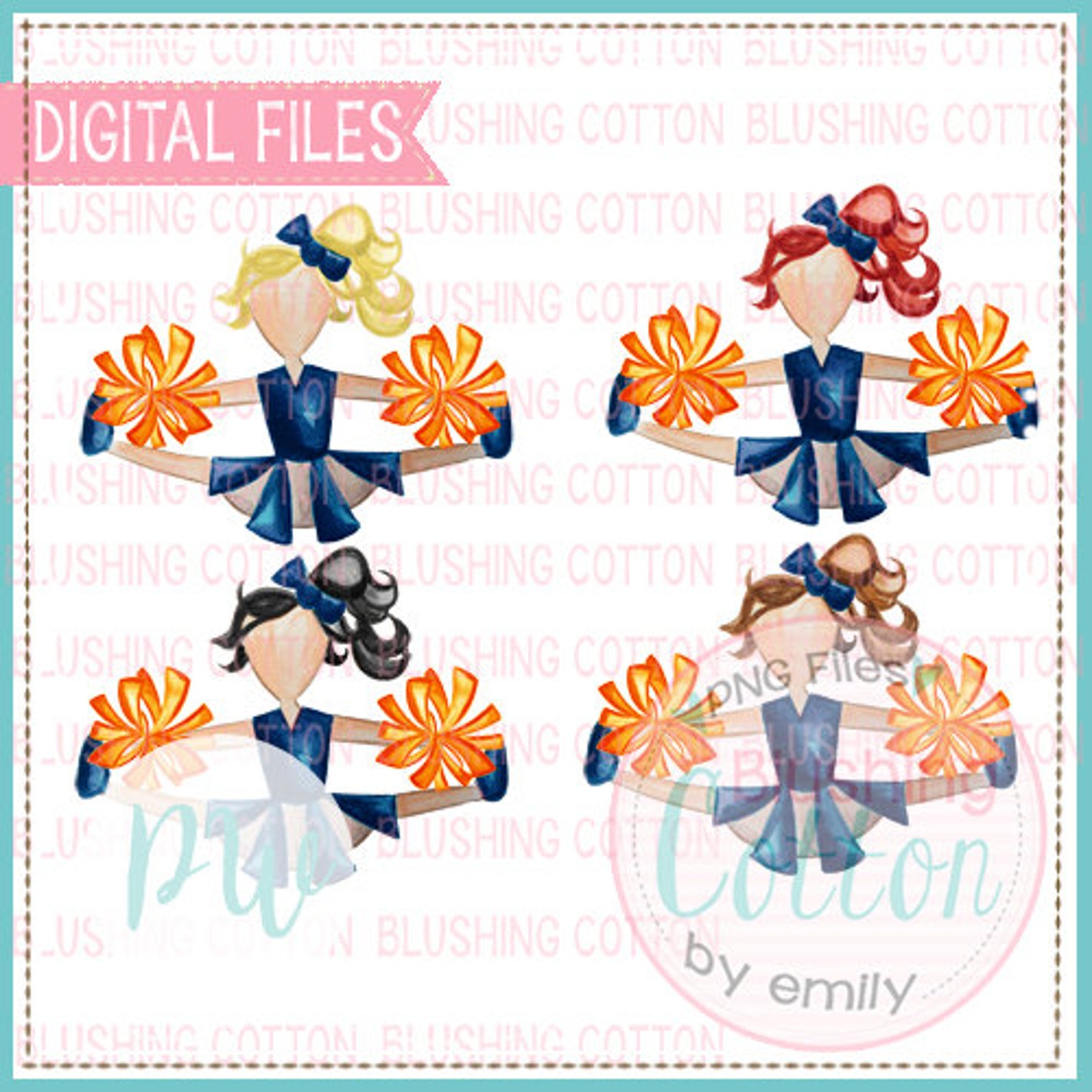 Cheerleader SET Navy and Orange Pom Poms With Four Hair - Etsy