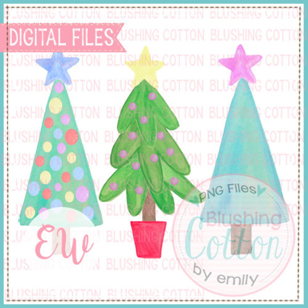 Funkie Christmas Tree Trio Design Watercolor PNG Artwork Digital File ...