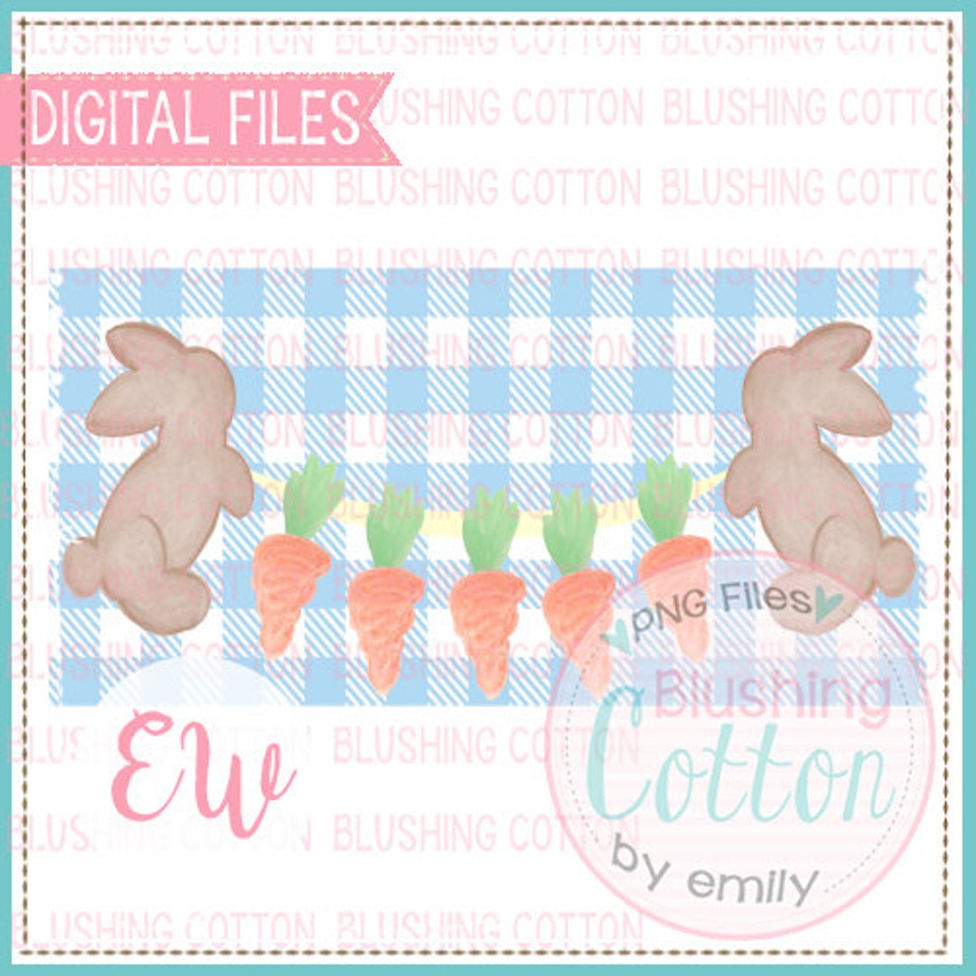 Bunnies and Carrot Banner on Blue Check Background Watercolor PNG ...