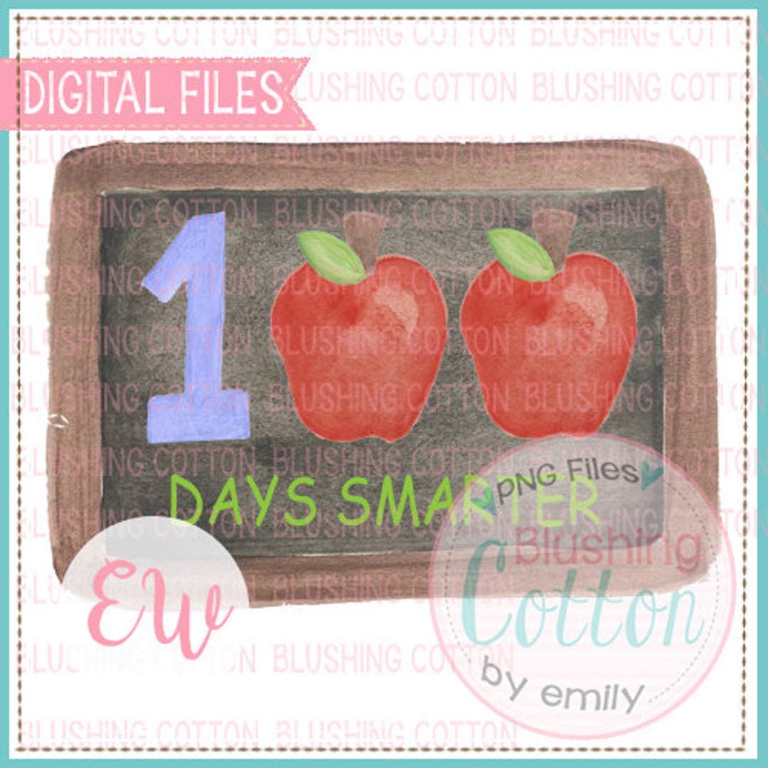 Chalkboard 100 Days Smarter Watercolor PNG Artwork Digital File for ...