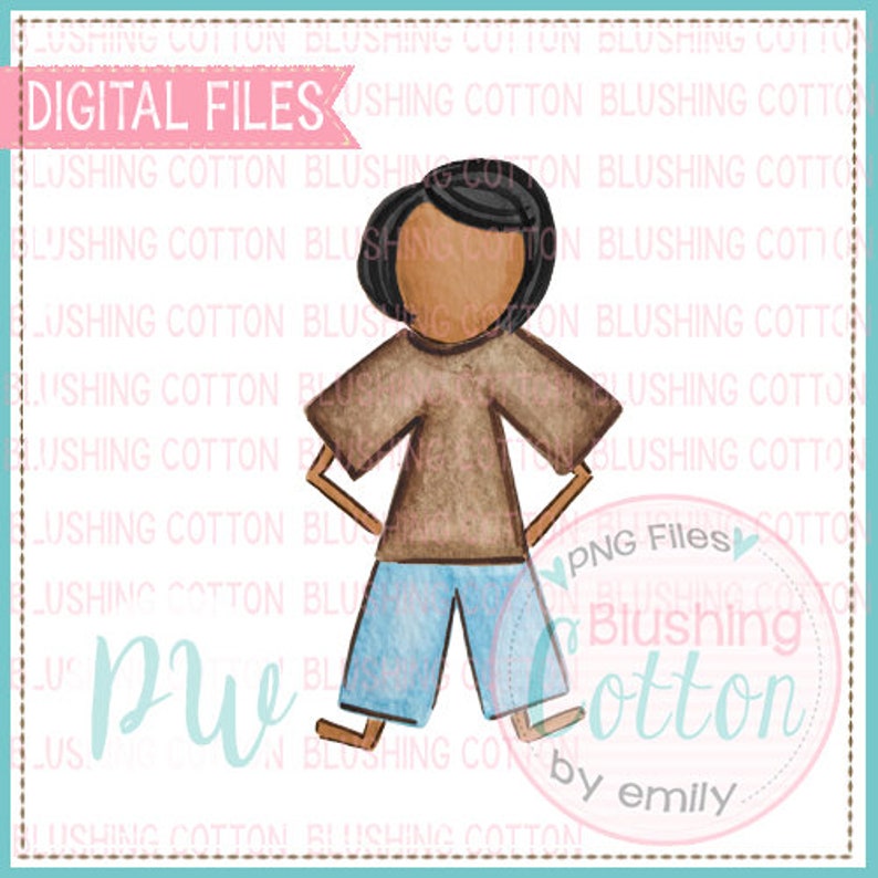 Stick Figure African Americn Boy 2 Watercolor PNG Artwork - Etsy