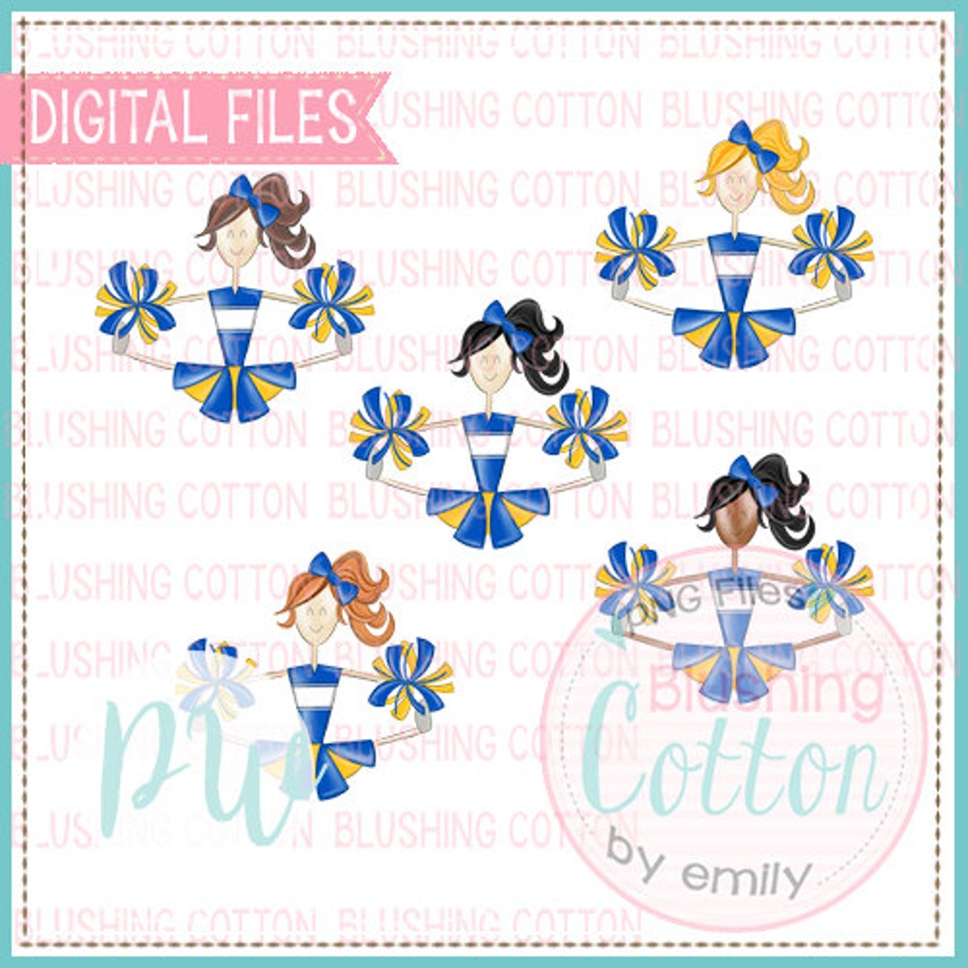 Cheerleader Blue and Yellow Bundle Handpainted Design PNG Artwork ...