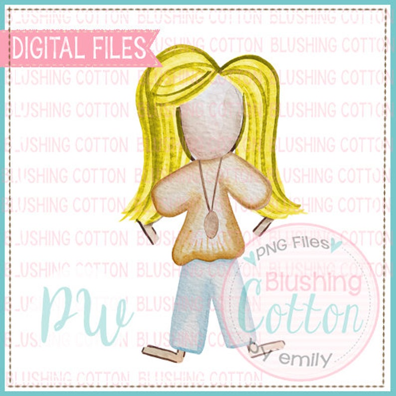 Stick Figure Teenage Girl Blonde Hair Watercolor PNG Artwork Digital ...