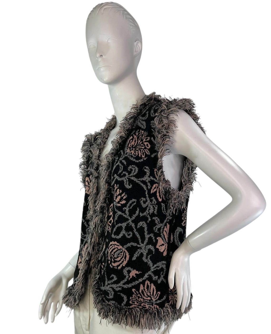 Vintage BRENDA FRENCH French Rags Hand Loomed Open Vest With Fringe M ...