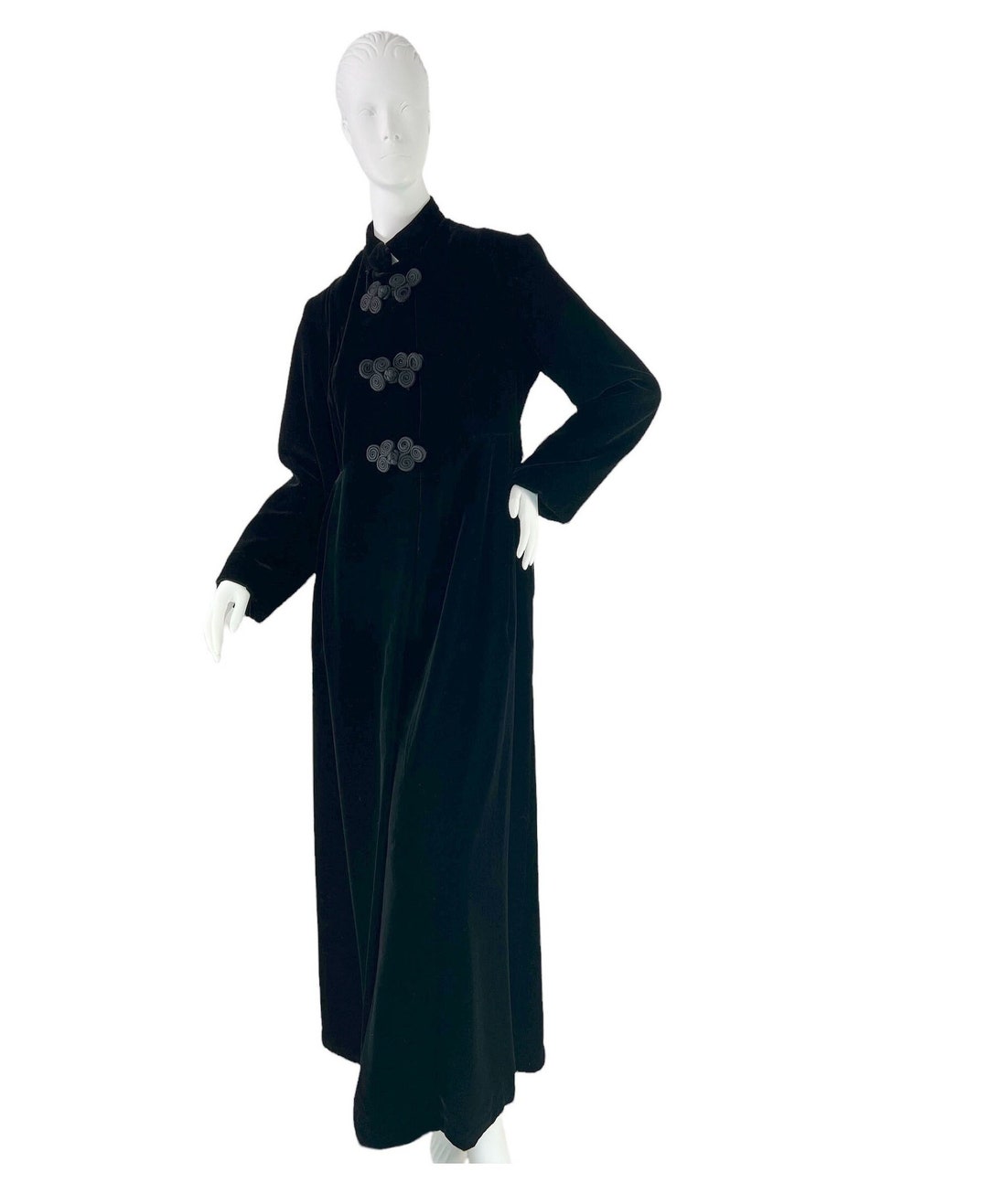 Vintage Antique Black Velvet Edwardian Opera Maxi Coat, Frog Closures ...