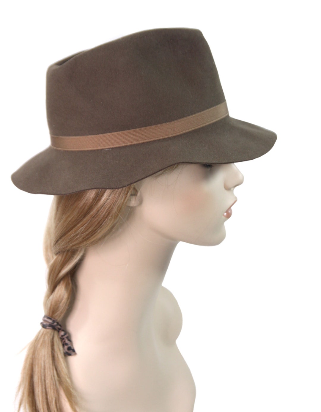 Vintage Borsalino Italian Brown Wool Felt Women’s Fedora Hat, Size 6 7/ ...