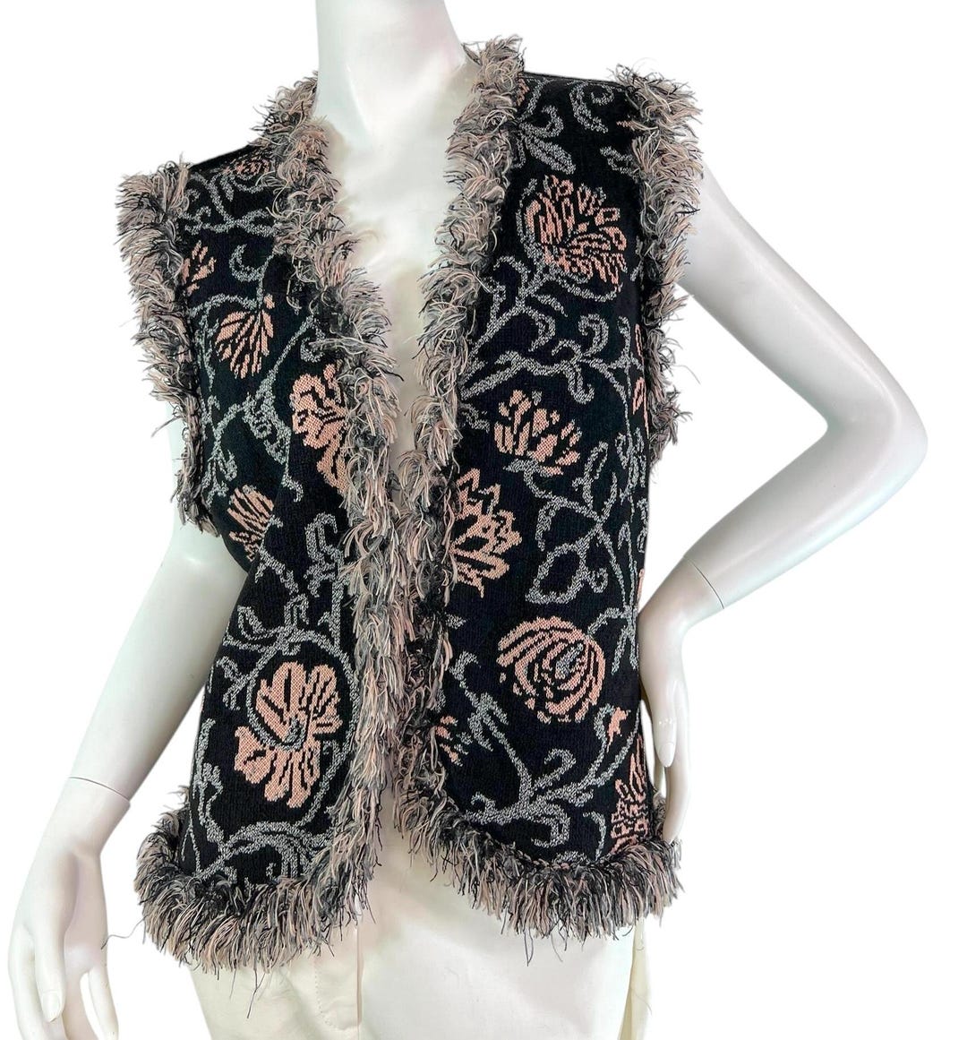 Vintage BRENDA FRENCH French Rags Hand Loomed Open Vest With Fringe M ...