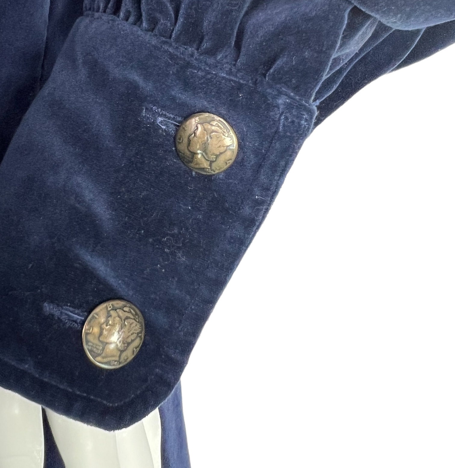 Vintage Dark Blue Cotton Velvet Fiesta Shirt With Mercury Liberty Dime ...