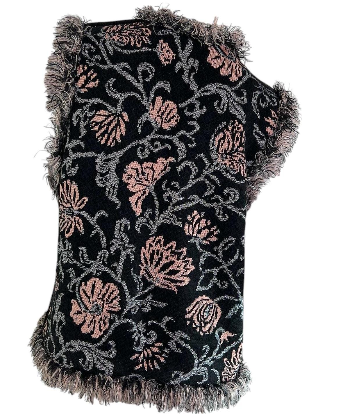 Vintage BRENDA FRENCH French Rags Hand Loomed Open Vest With Fringe M ...