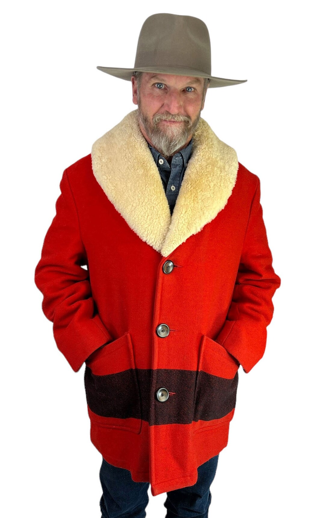 Vintage Woolrich 80s Red Wool Hudson Bay Blanket Wool Coat With ...