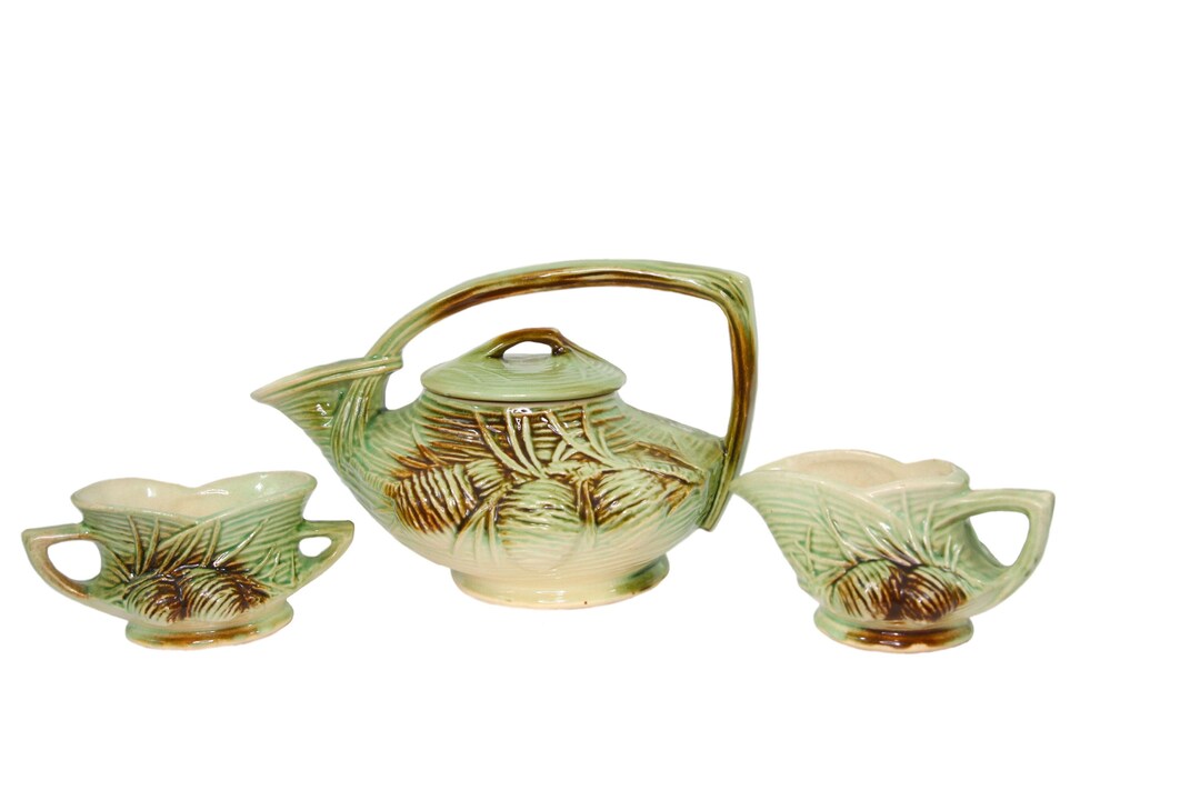 Vintage Antique Mccoy 1940's Pine Cone Tea Pot Cream Sugar Bowl Set - 4 ...