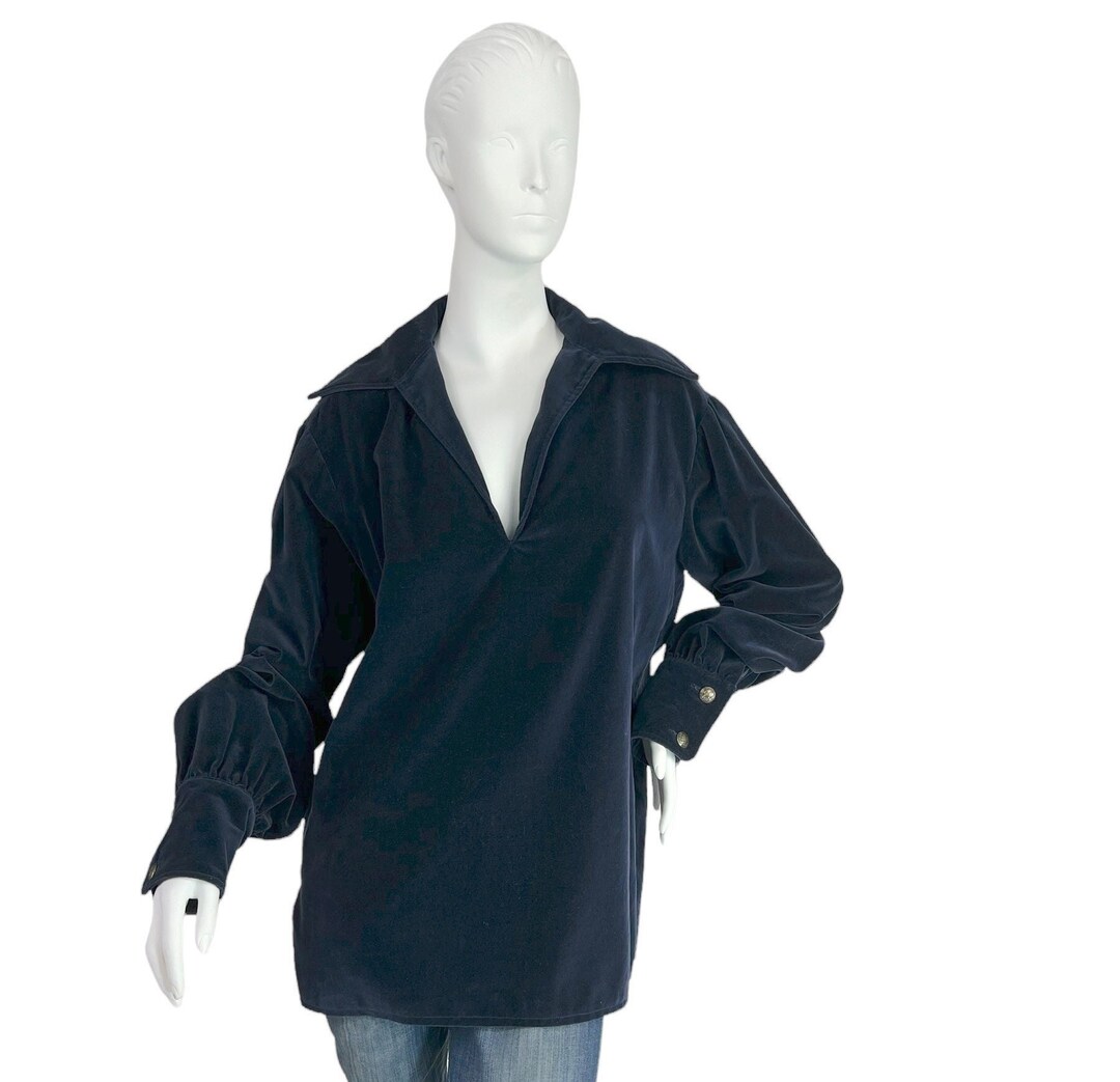 Vintage Dark Blue Cotton Velvet Fiesta Shirt With Mercury Liberty Dime ...
