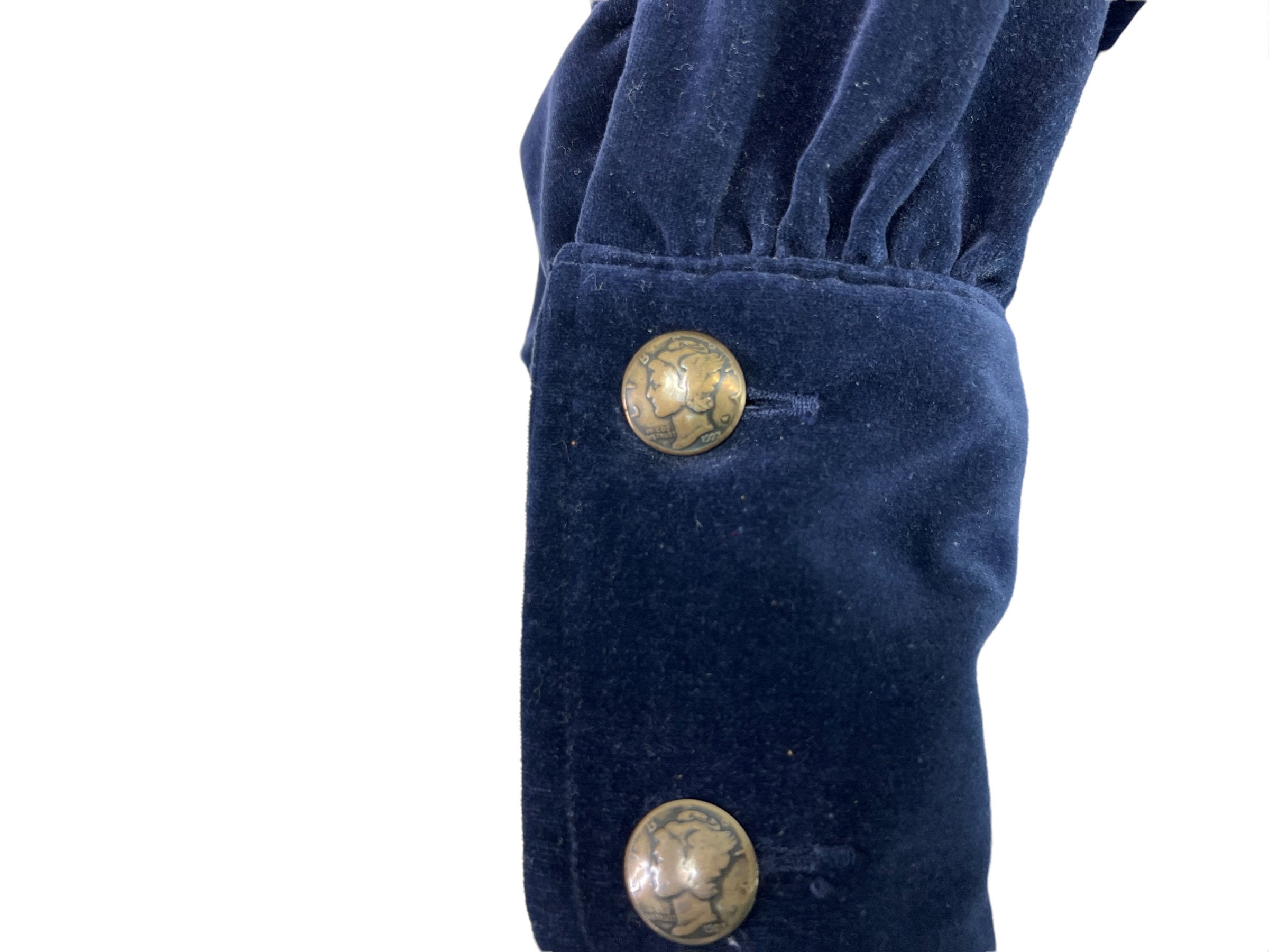 Vintage Dark Blue Cotton Velvet Fiesta Shirt With Mercury Liberty Dime ...