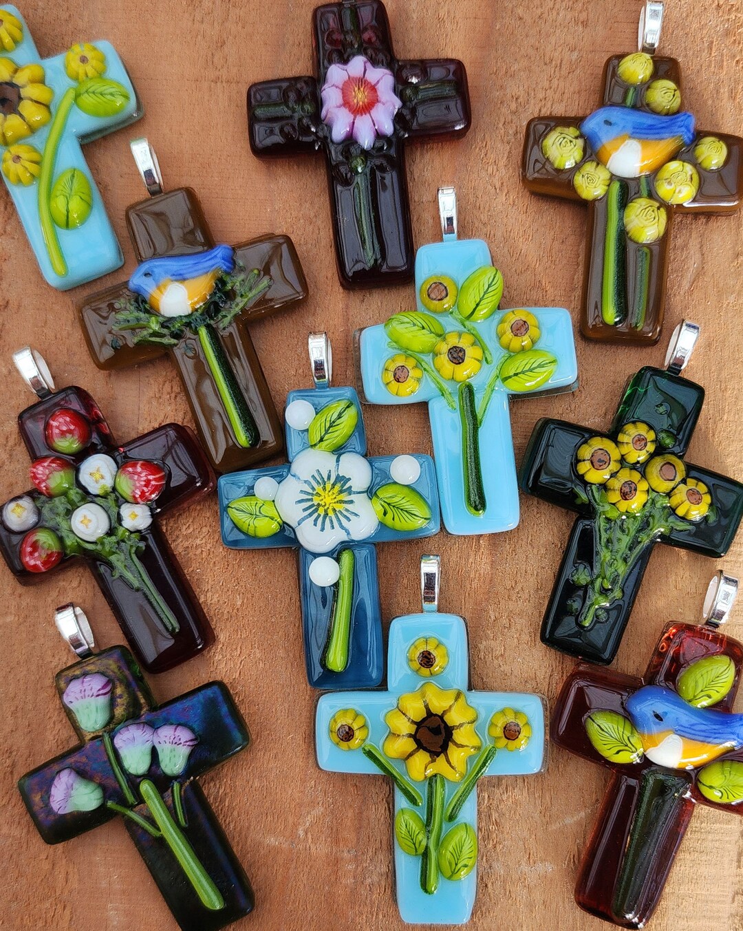 Glass Cross Pendants/ornaments - Handmade Fused Glass Unique - Etsy