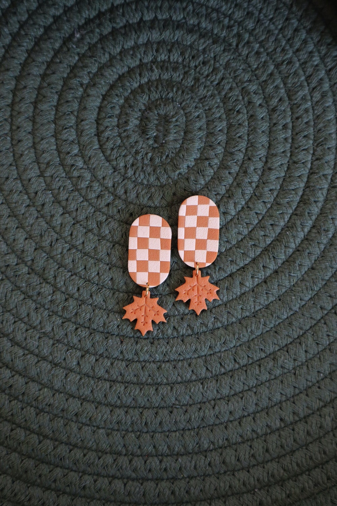 Checkered Fall Leaf Statement Earrings | Polymer Clay Earrings | Maple ...