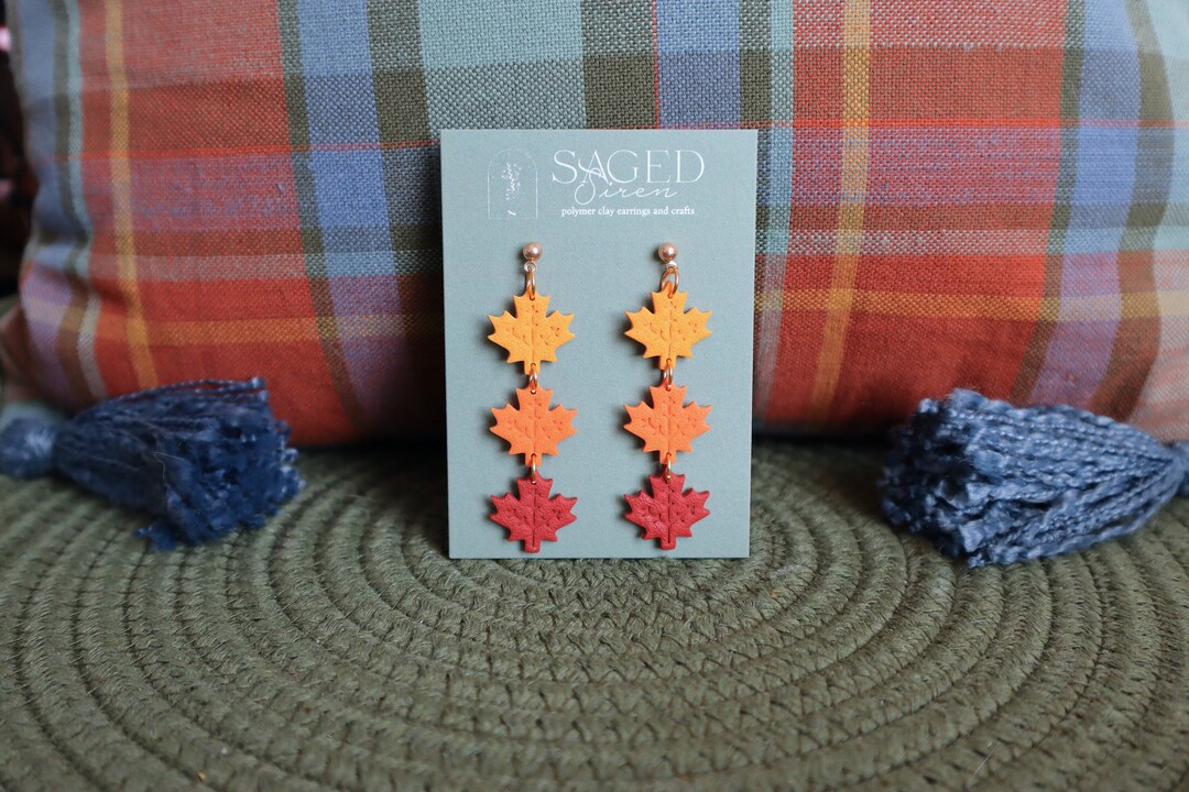 Maple Leaf Earrings | 3 Tiered Maple Leaf Earrings | Polymer Clay ...