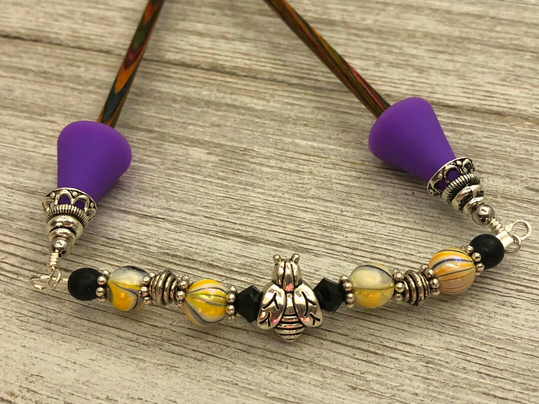 Honey Bee Knitting Needle Point Protector, Beaded Needle Stopper, Gift ...