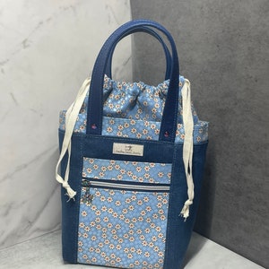 Floral Drawstring Top Tote Bag for Your Knitting and Crochet Projects ...