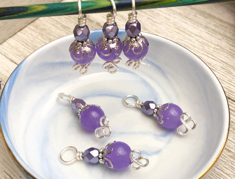 Periwinkle Knitting Stitch Markers With Hand Twisted Wire. | Etsy
