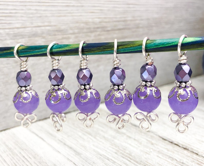 Periwinkle Knitting Stitch Markers With Hand Twisted Wire. | Etsy