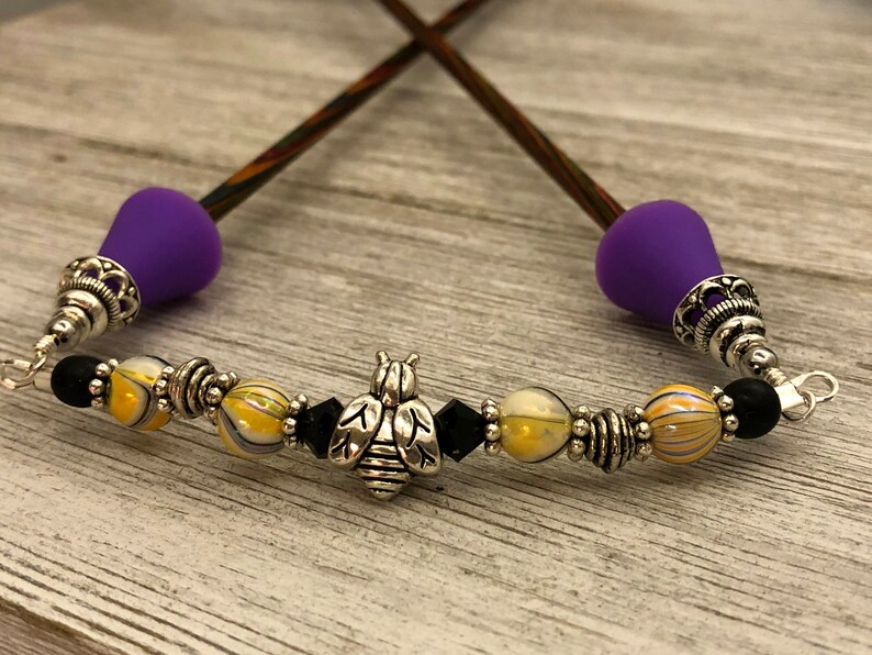Honey Bee Knitting Needle Point Protector Beaded Stitch | Etsy