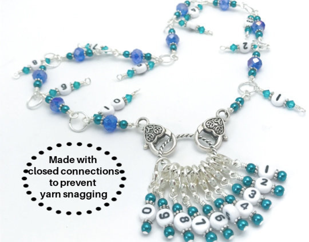Beaded Knitting Row Counter: Teal & Blue Stitch Marker Chain - Etsy