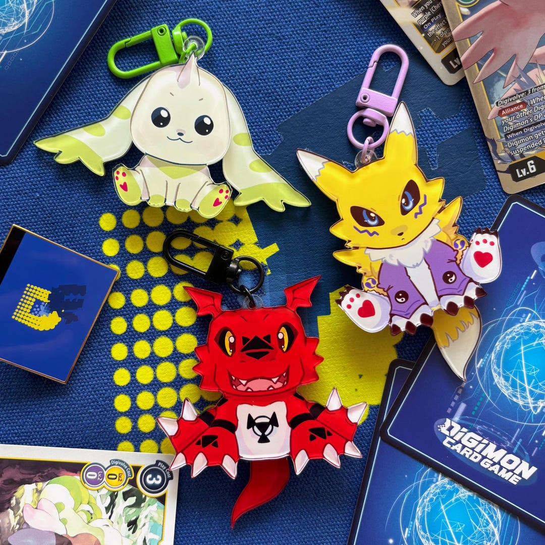 Digimon Tail Wagging / Ear Flick Charm: Guilmon Renamon Terriermon ...