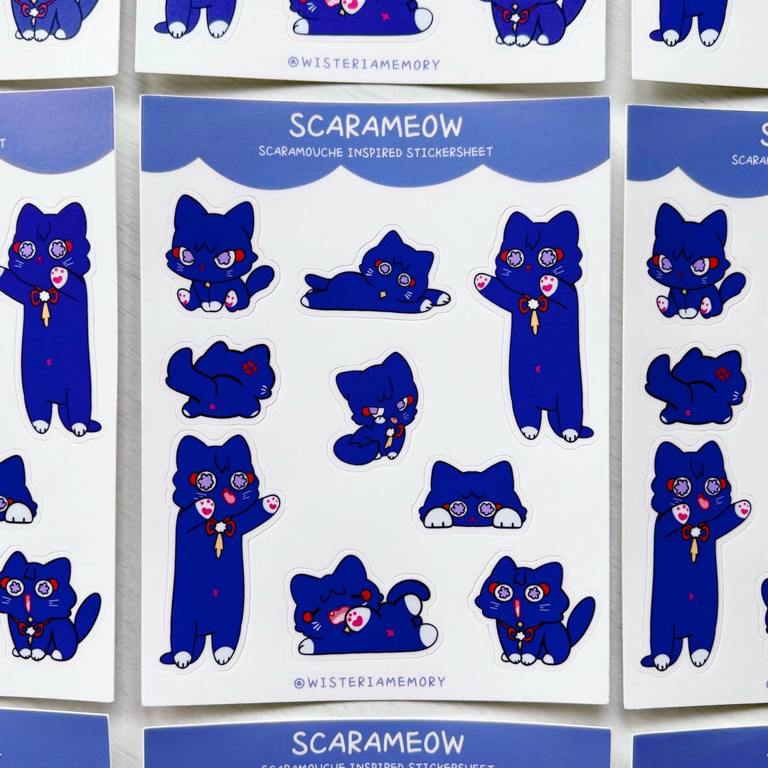 Scarameow Stickers - Scaramouche Cat Stickersheet Genshin Impact ...