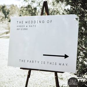 Wedding Directional Arrow Template Sign , Minimalist Wedding Ceremony ...
