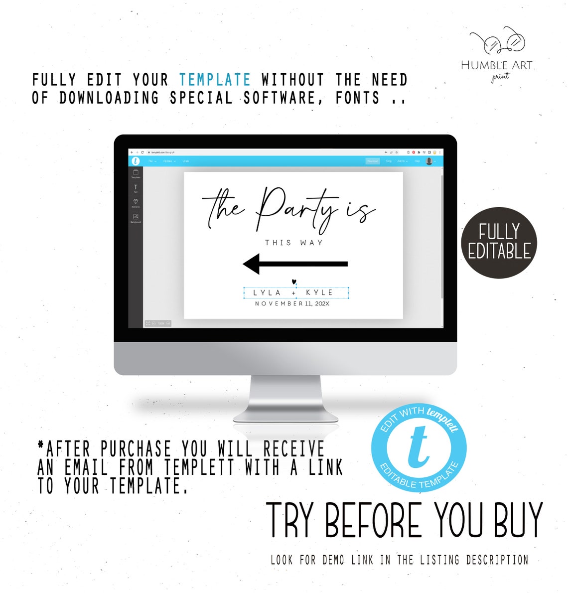 This Way Sign Template Printable Direction Sign Modern Party - Etsy