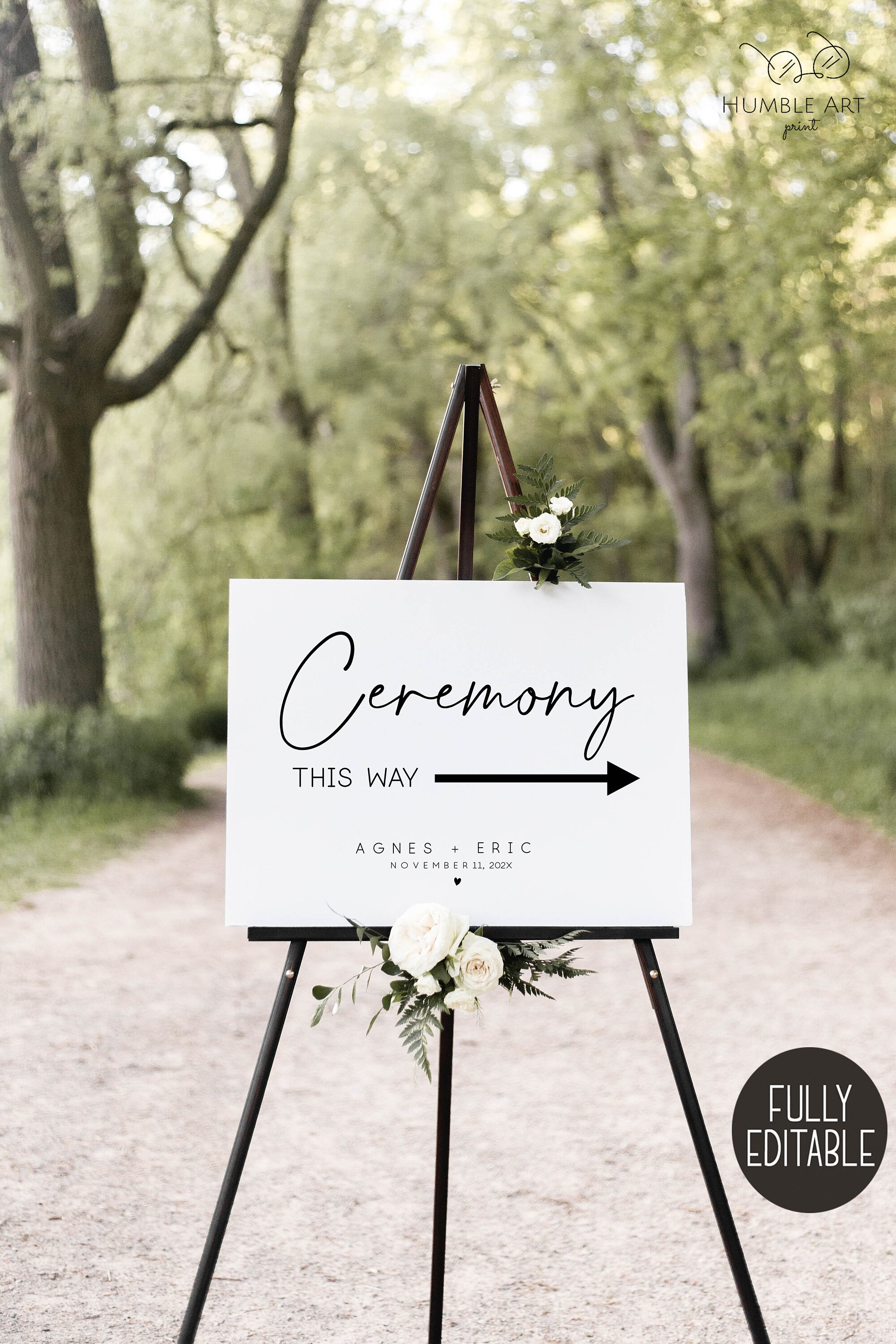 Wedding Direction Sign Template, Minimalist Wedding Ceremony Sign ...