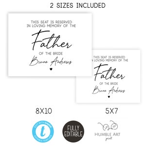 Father of the Bride Memorial Sign for Wedding, Reserved Wedding Sign ...