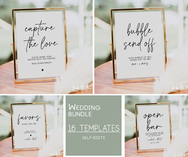 Editable Wedding Sign Bundle, 16 Modern Wedding Signs Template ,modern ...